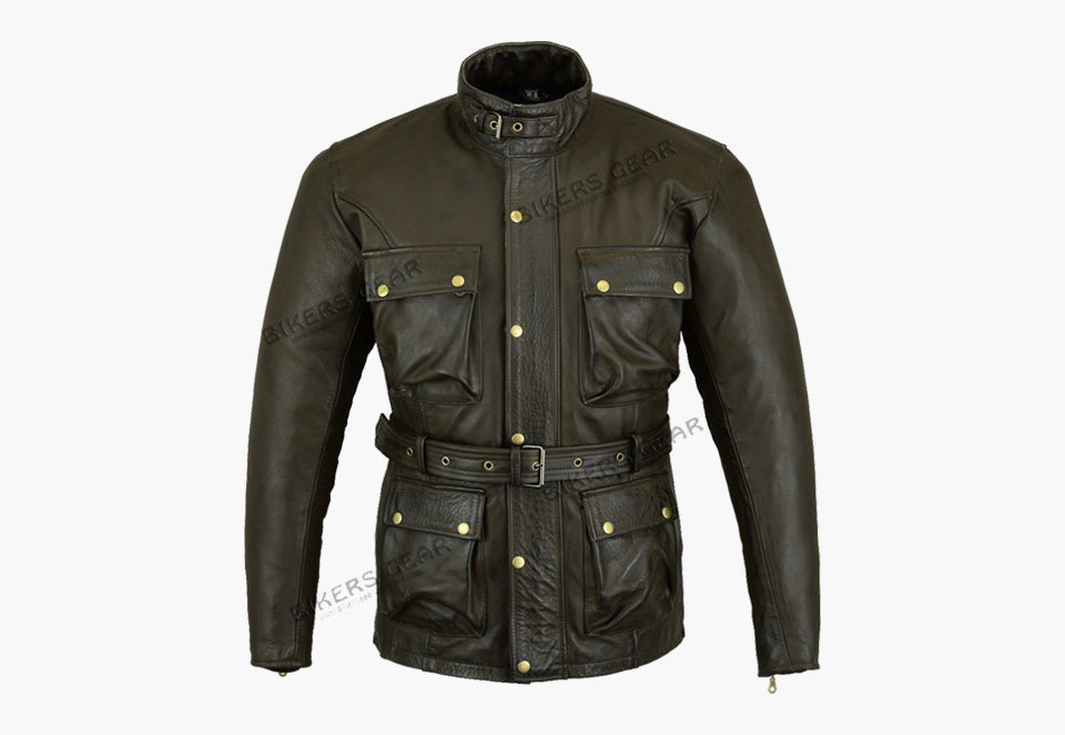BGA Trail Master Vintage Waxed Leather Motorcycle Jacket Brown ...
